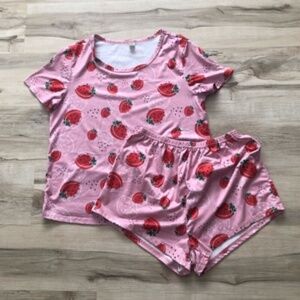 Intimates & Sleepwear | Pink Strawberry Print Pajama Set | Poshmark